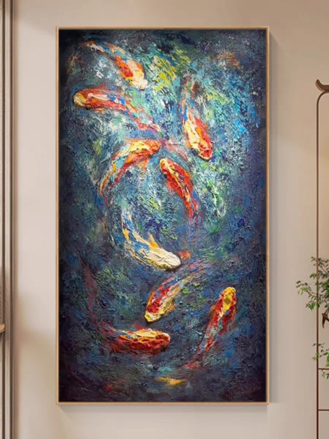 Modern Style Koi Fish Artwork, Thick Textured Art, Multicolored ...