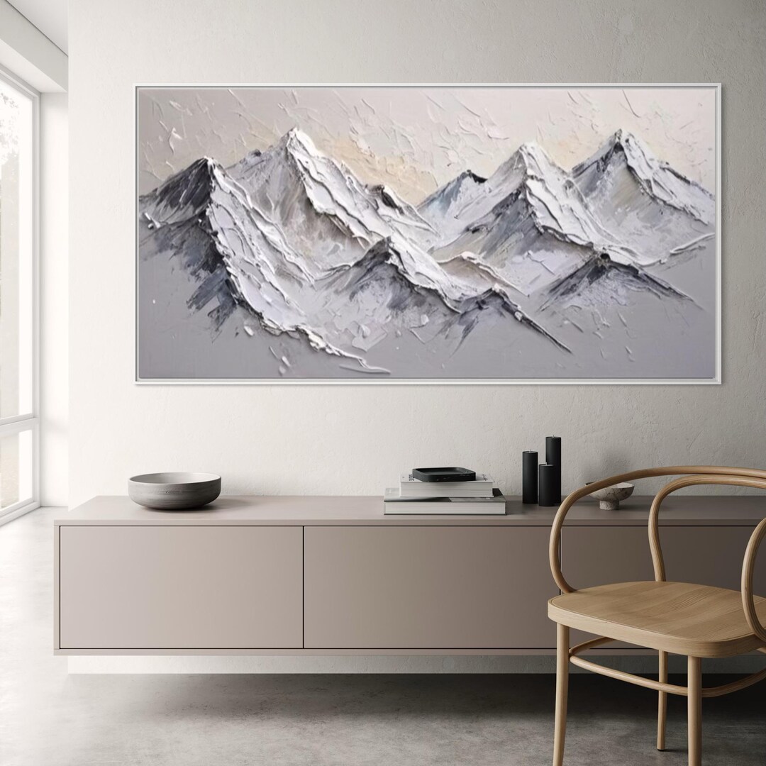 Impasto White Mountains Painting: Abstract Snowy Peaks Texture Art ...