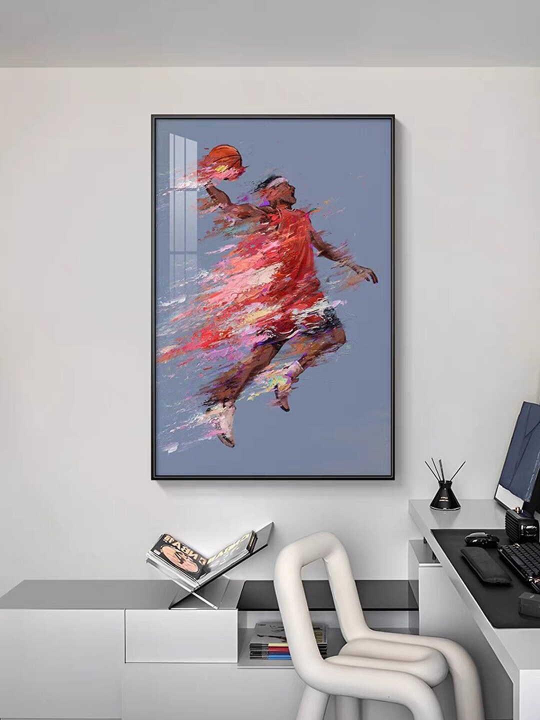 Dunking a Basketball, Abstract Style Artwork, Vertical Modern Oversize ...