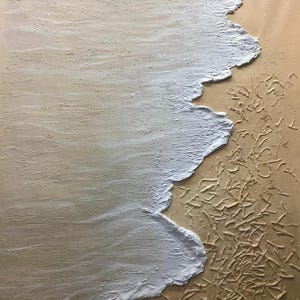 Abstract Textured Beach With Sea Waves Painting on Canvas, Vertical ...