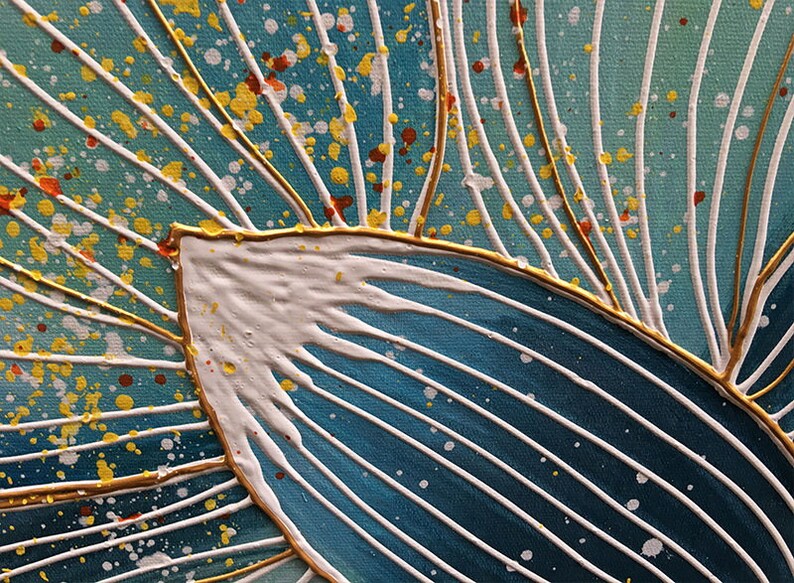 Modern Blue Flower Acrylic Painting Blue White Oversize - Etsy