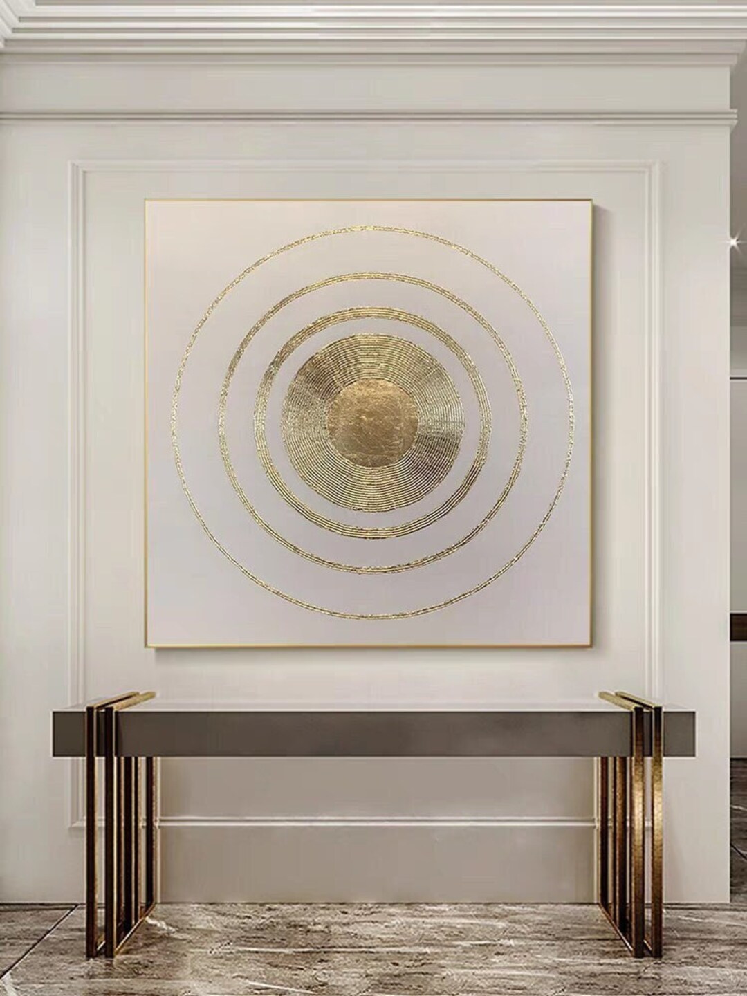 Abstract Golden Circular Rippling Rings, Large Custom Hand Painted ...