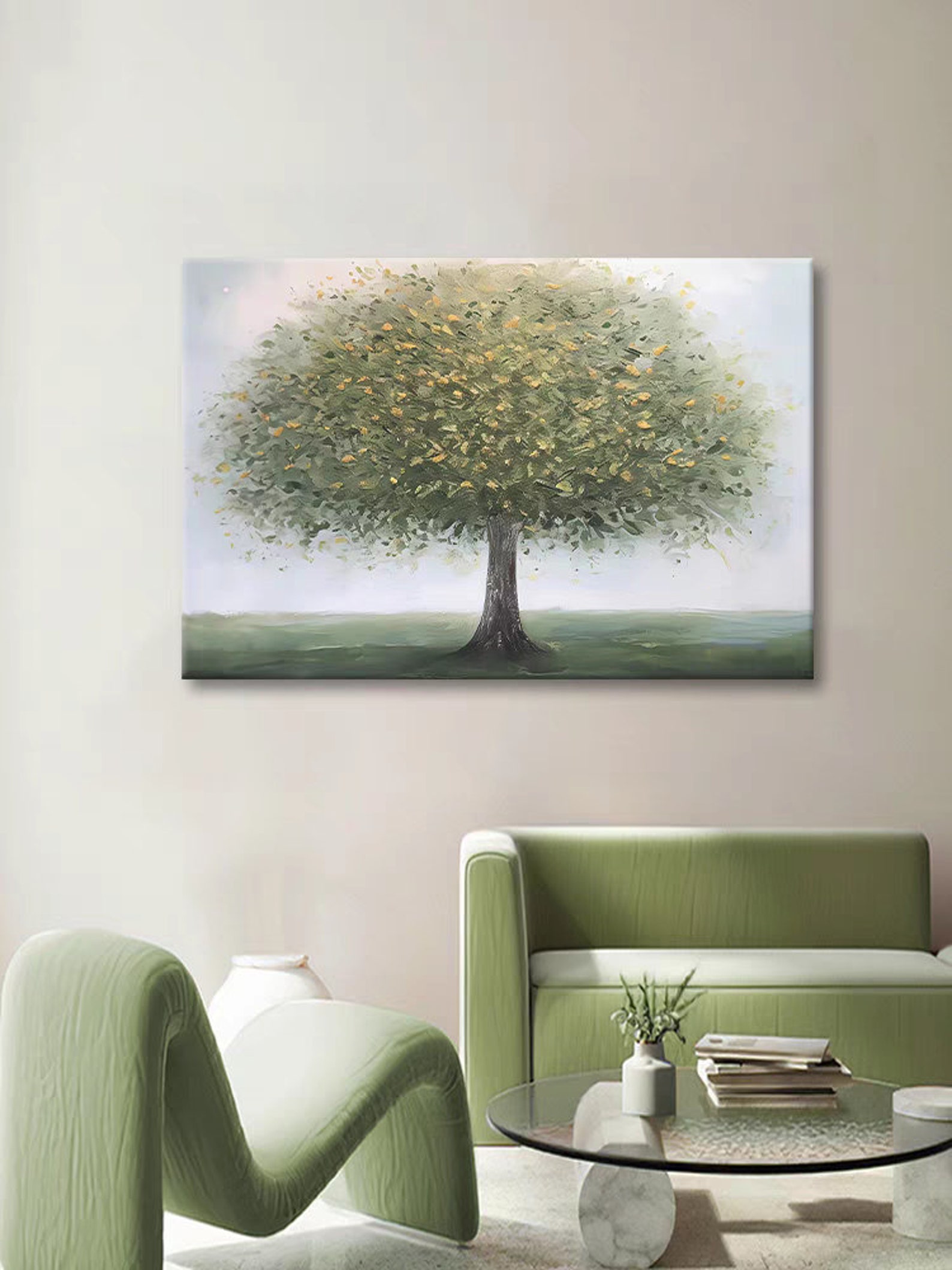 Huge Green Tree Hand Painted Modern Art Oversized Textured Abstract Art ...