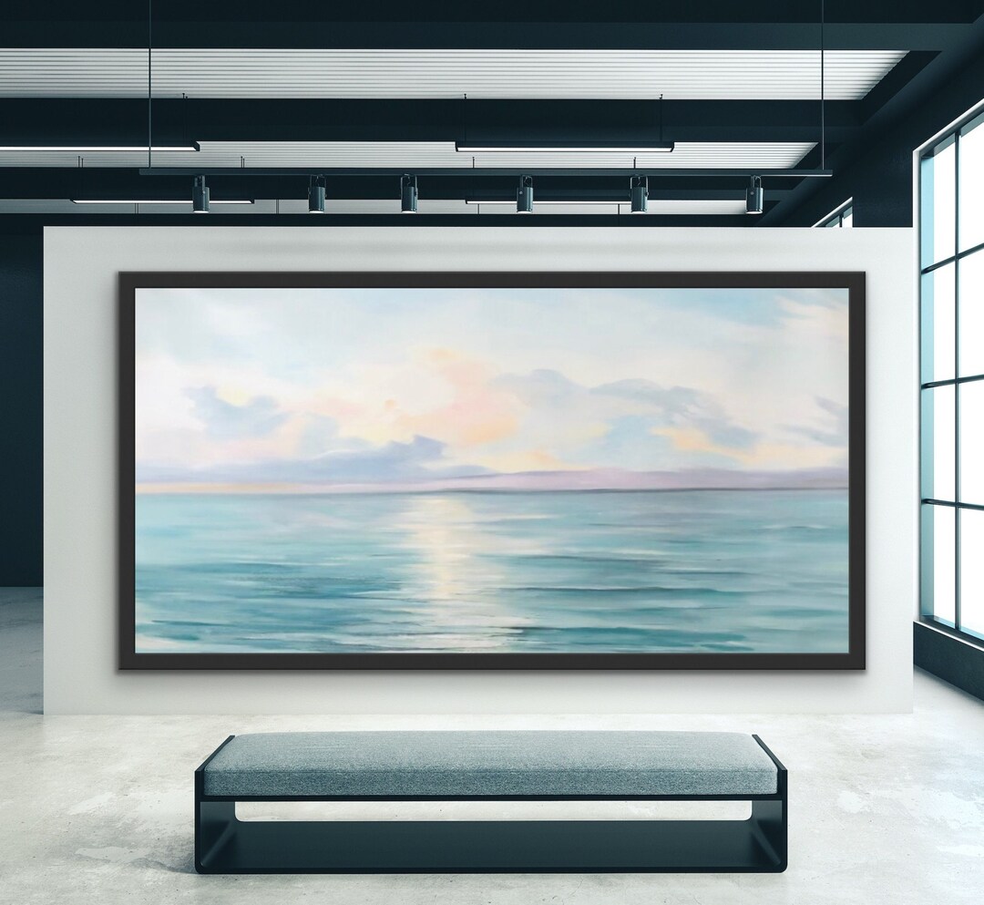 Landscape Coastal Blue Beach Artwork, Thick Textured Modern Painting ...