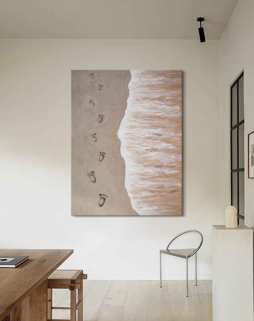 Abstract Footprints on Sand at Beach Canvas Painting, Large Textured ...