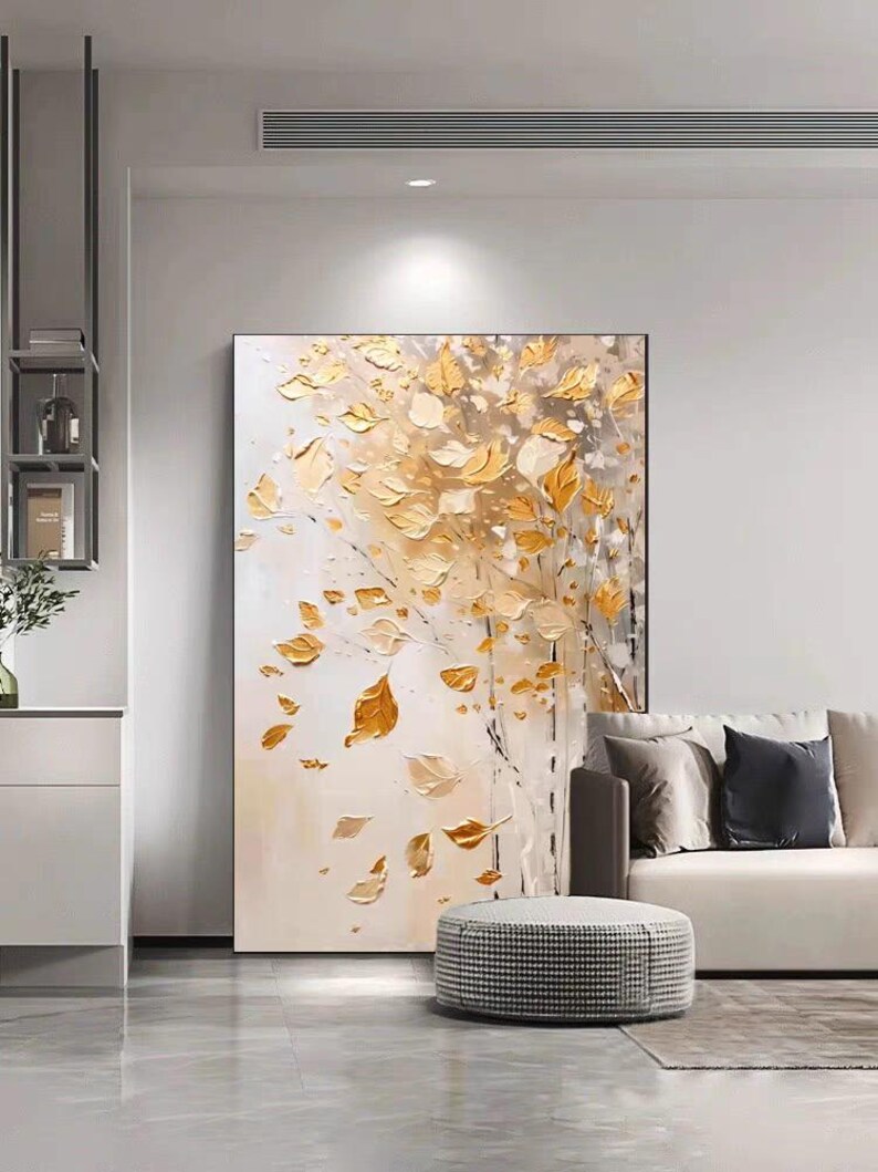 Gold Fallen Leaves Acrylic Painting on Canvas, Extra Large Abstract ...