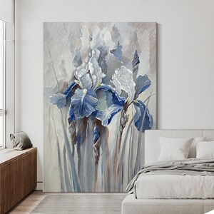Blue Flower Oversized Painting Vertical Original Textured Modern Wall ...