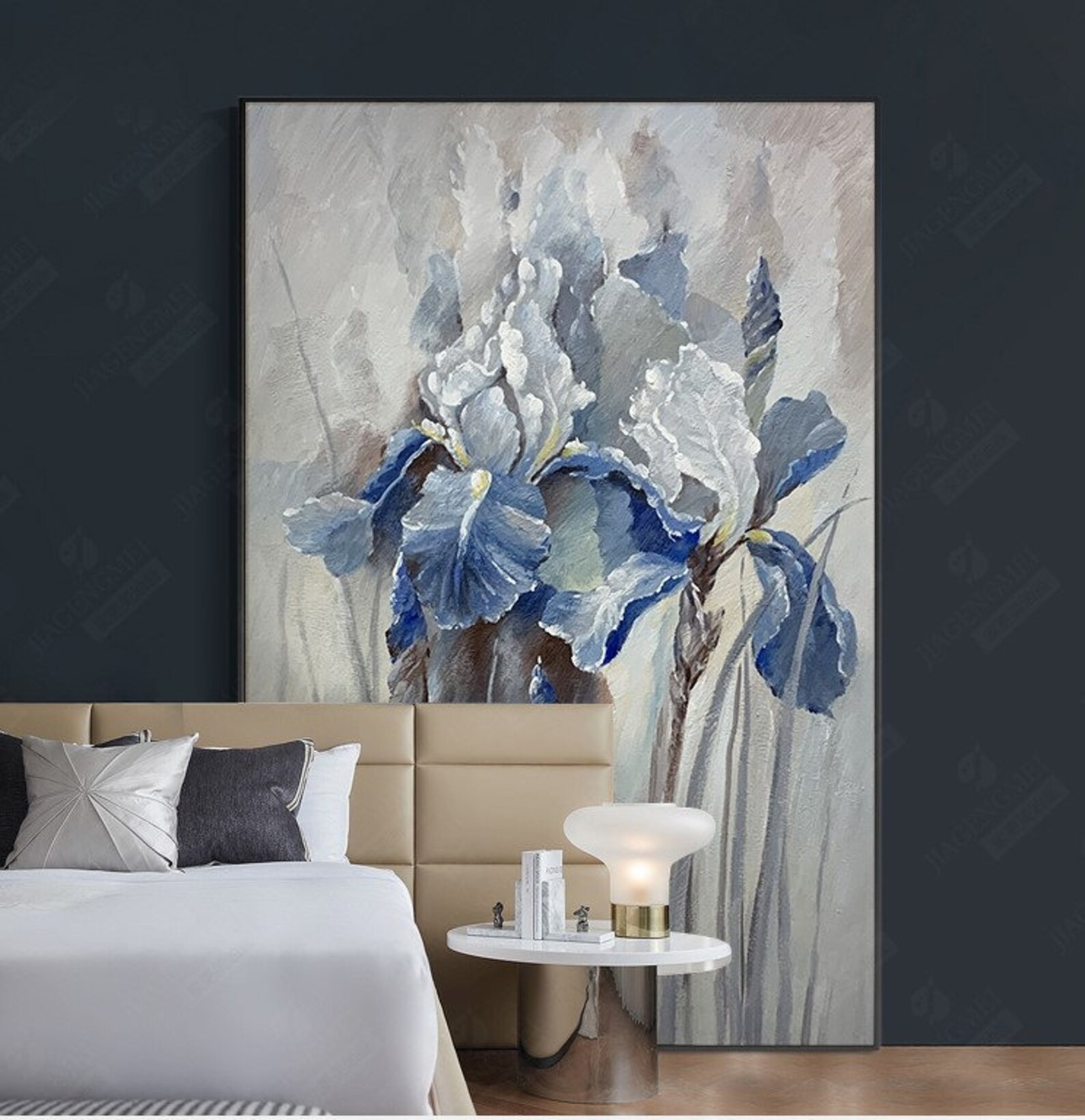 Blue Flower Oversized Painting Vertical Original Textured Modern Wall ...