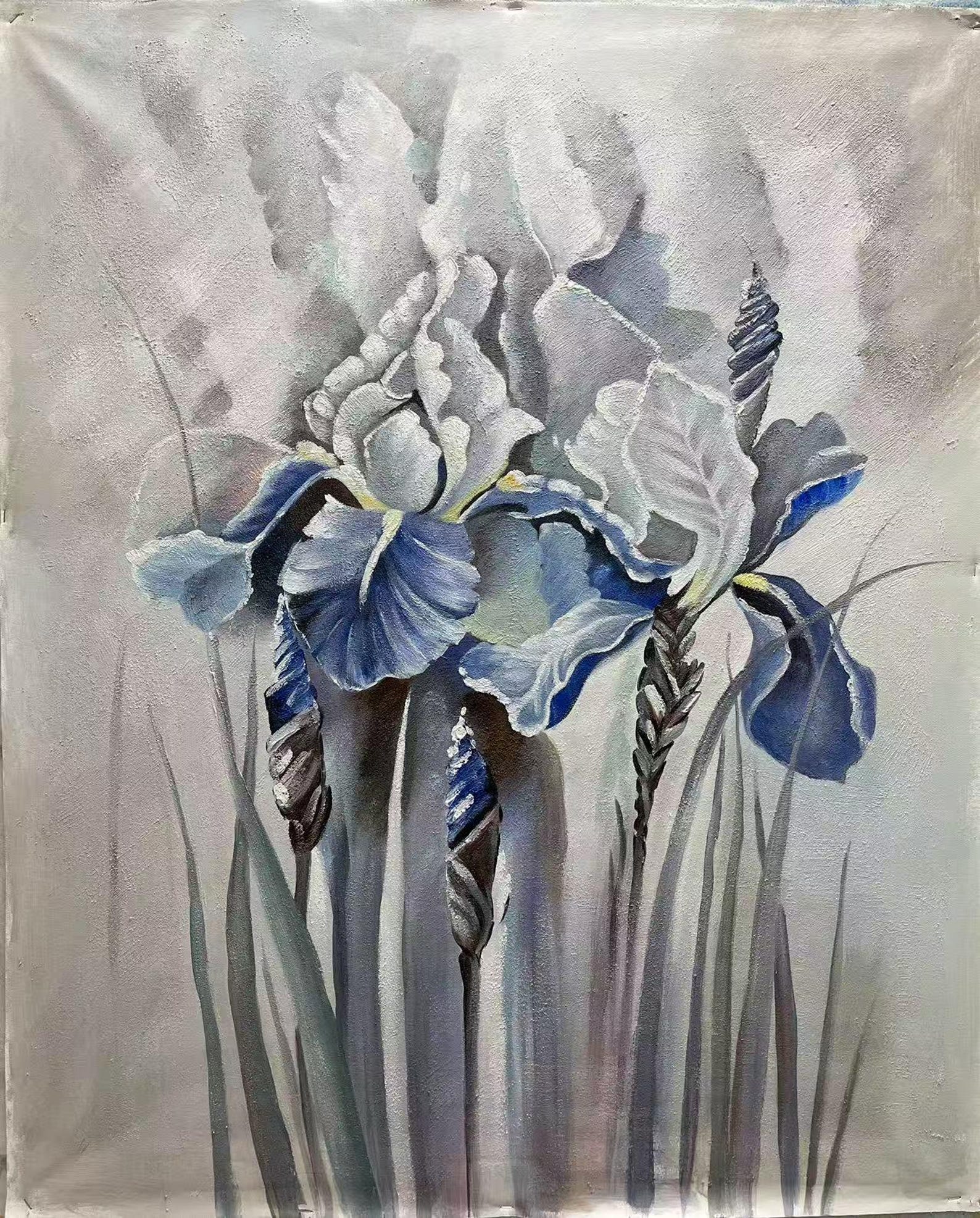 Blue Flower Oversized Painting Vertical Original Textured Modern Wall ...
