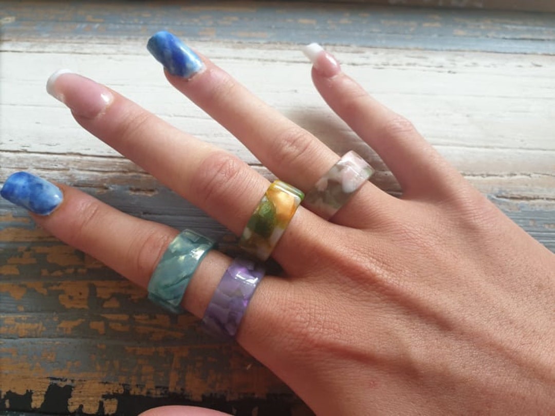 Colourful Summer Rings Acrylic Resin Rings Y2K, 90s Resin Ring Open ...