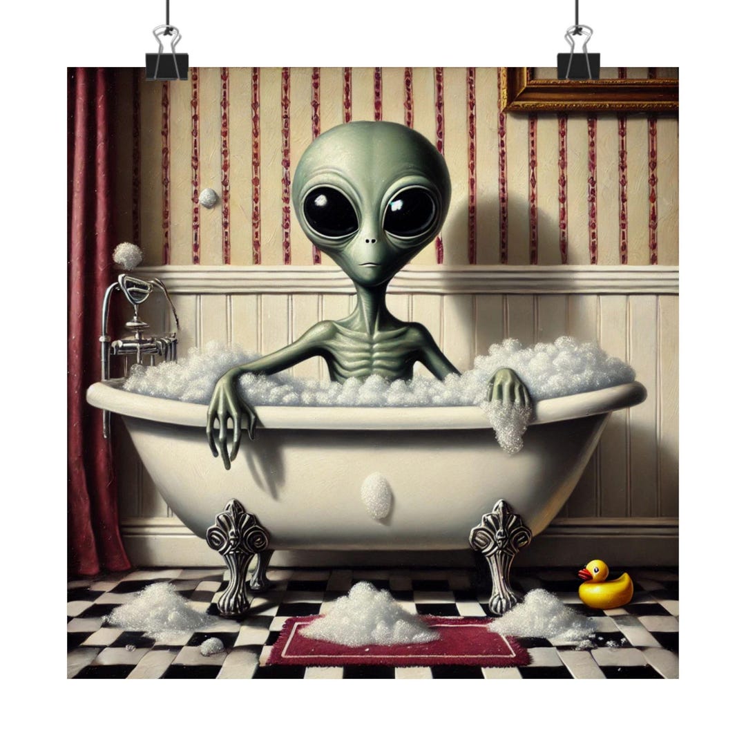 Whimsical Alien Bath Poster | Fun Bathroom Wall Art| Quirky Home Decor ...
