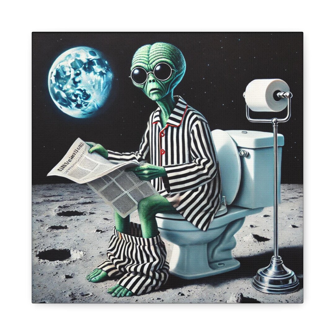 Canvas Print, Whimsical Alien Oil Painting, Moon-themed Home Decor ...