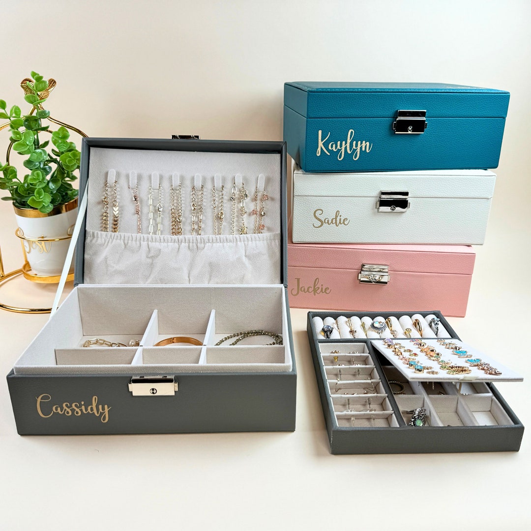 Custom Jewelry Box | Jewellery Storage Case, 2 Layer Leather Jewelry ...
