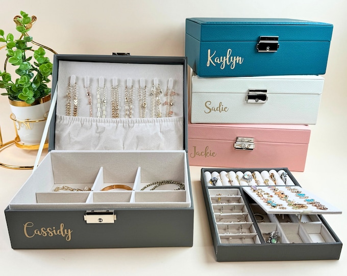 Custom Jewelry Box | Jewellery Storage Case, 2 Layer Leather Jewelry ...