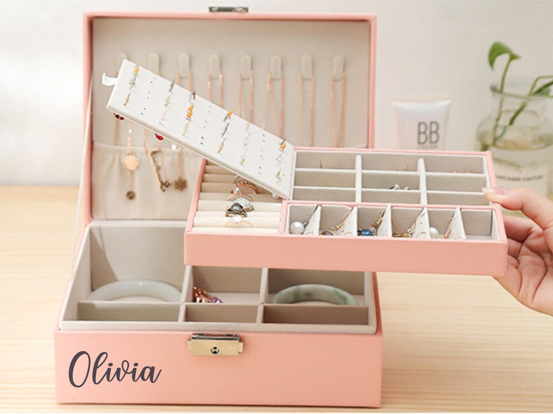 Custom Jewelry Box Jewellery Storage Case, 2 Layer Leather Jewelry ...