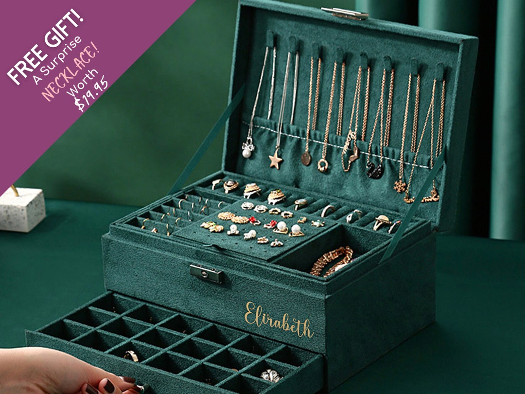 Personalized Large Jewelry Box for Women, Jewelry Organizer Box 3 ...