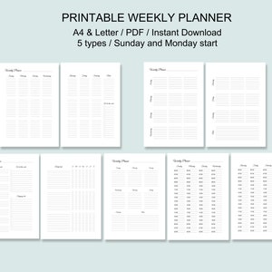 Printable Weekly Planner, 5 Types, Vertical, Horizontal, Daily, Hourly ...