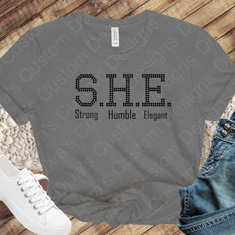 S.H.E. Strong Humble Empowered Rhinestone Template, Women's Bling SVG ...