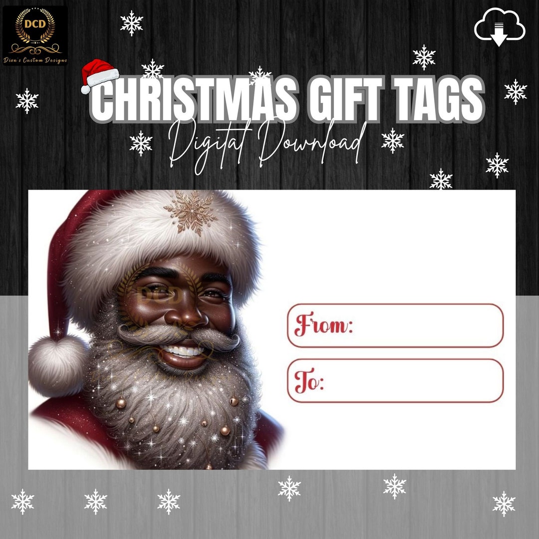 African American Santa Gift Tag, Printable Christmas Tags (digital ...
