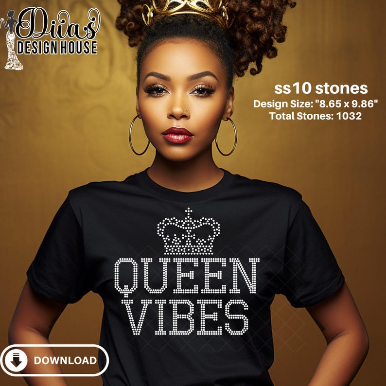 Queen Vibes Rhinestone Template | SS10 Hotfix (digital Download) - Etsy