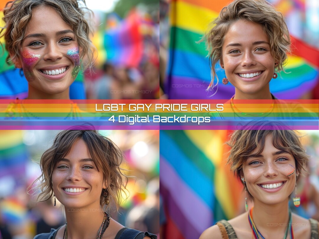 LGBTQ Gay Pride AI Girls Digital Backdrops, Rainbow Flags Backgrounds ...