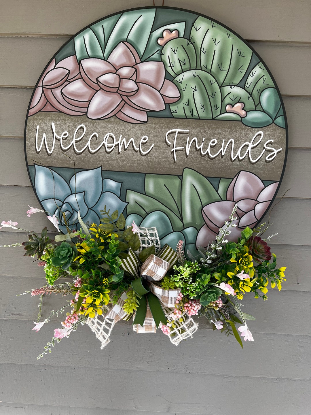 Succulent 'welcome Friends' Door Hanger: Front Door Decor - Etsy