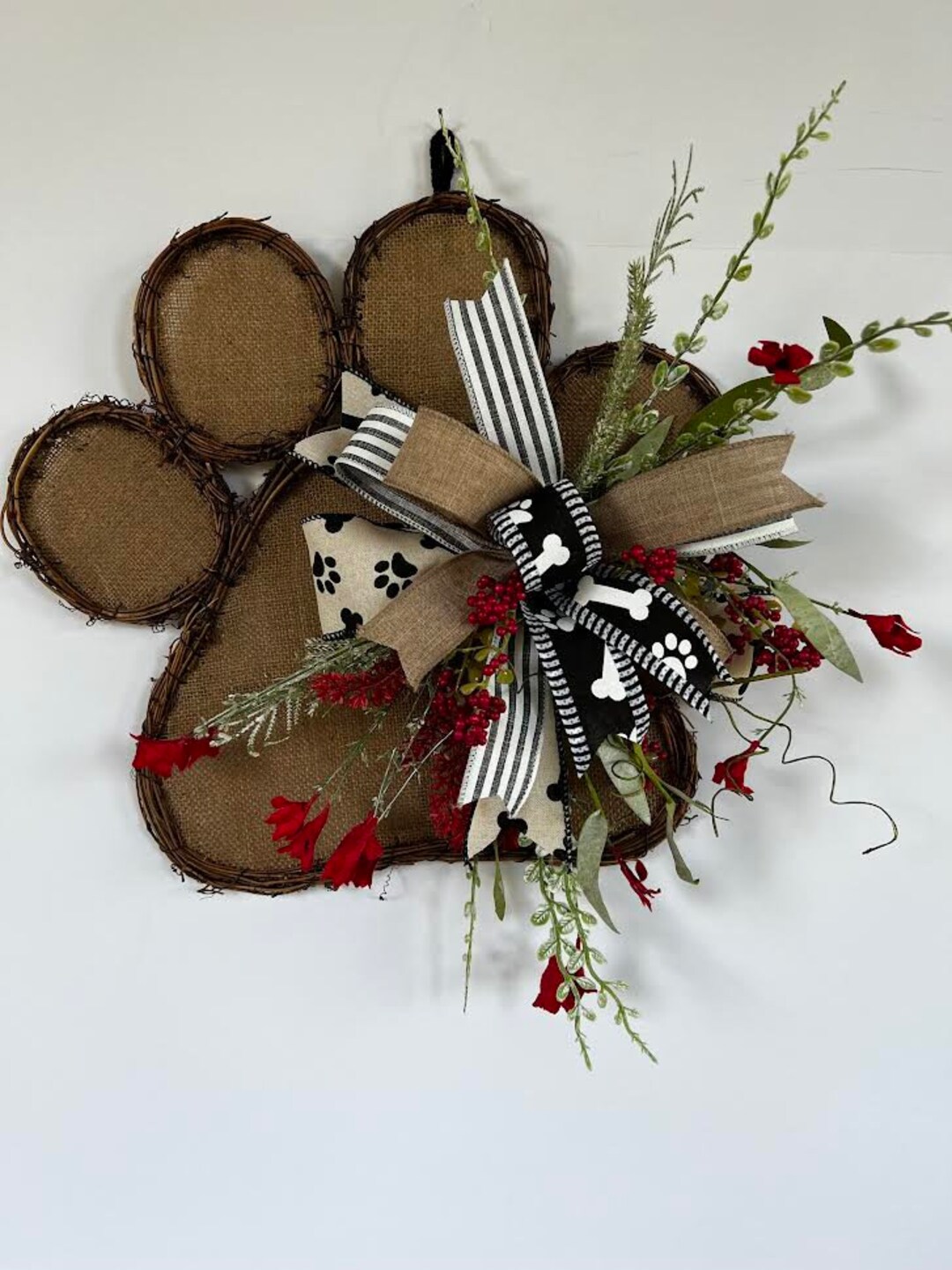Dog Paw Wreath: Grapevine Twig, Fur Baby Front Door Decor - Etsy
