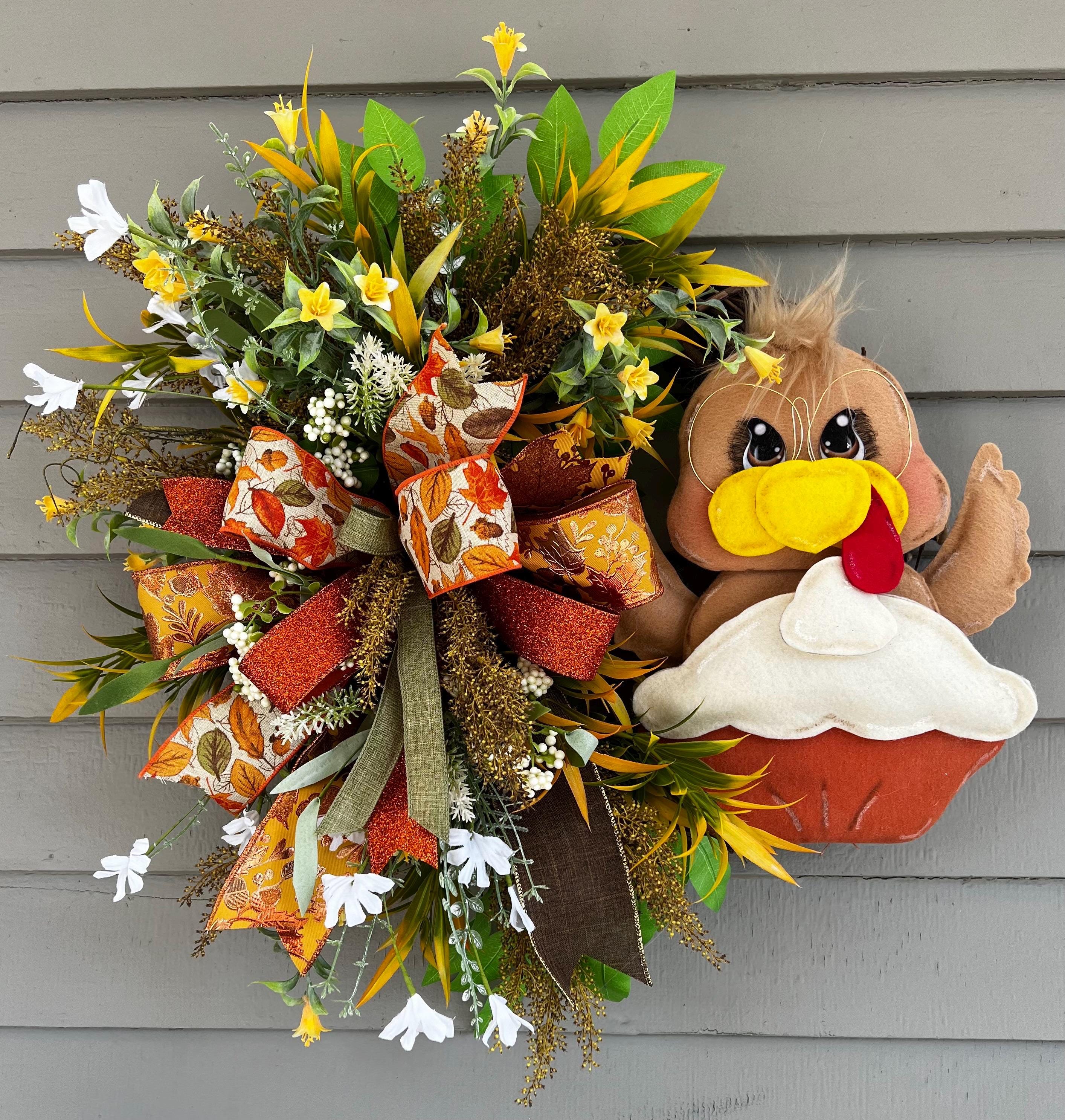 Fall Wreath With Adorable Handmade Turkey and Pumpkin Pie Attachment - Etsy