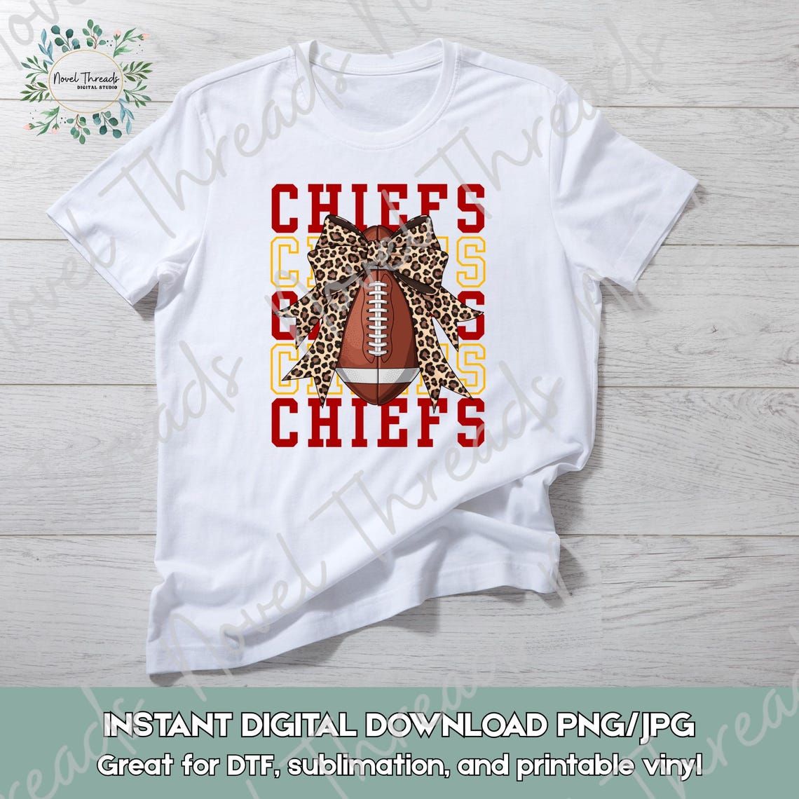 Chiefs Leopard Bow PNG JPG | Kansas City Football Sublimation Design ...