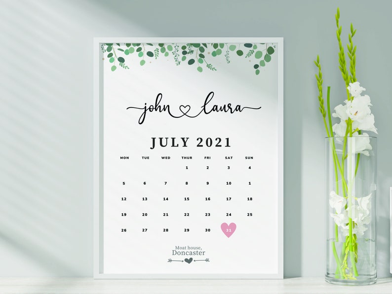 Personalised Wedding Date Print Wedding Calendar Wall Art - Etsy