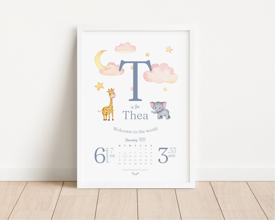 New Baby Birth Calendar Print, Welcome to the World Keepsake Nursery ...