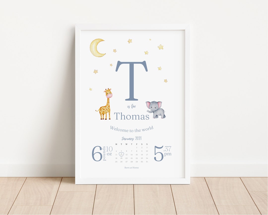 New Baby Boy Birth Calendar Print, Welcome to the World Keepsake ...