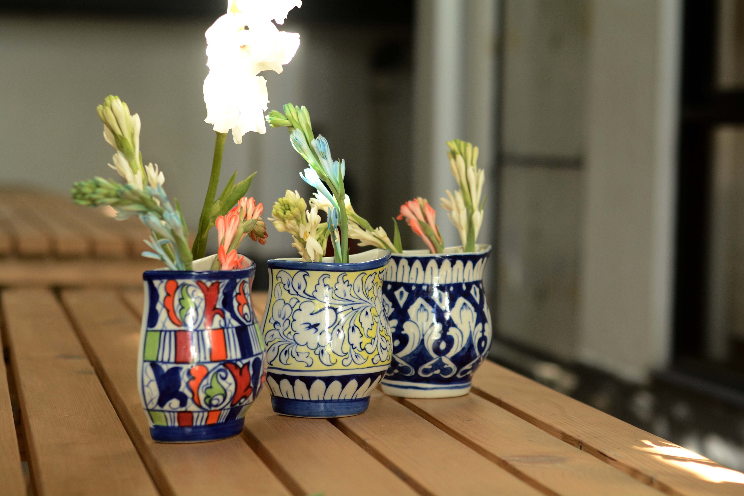 Set of 3 Blue Pottery Wall Planters | Indoor & Outdoor Wall Decor ...