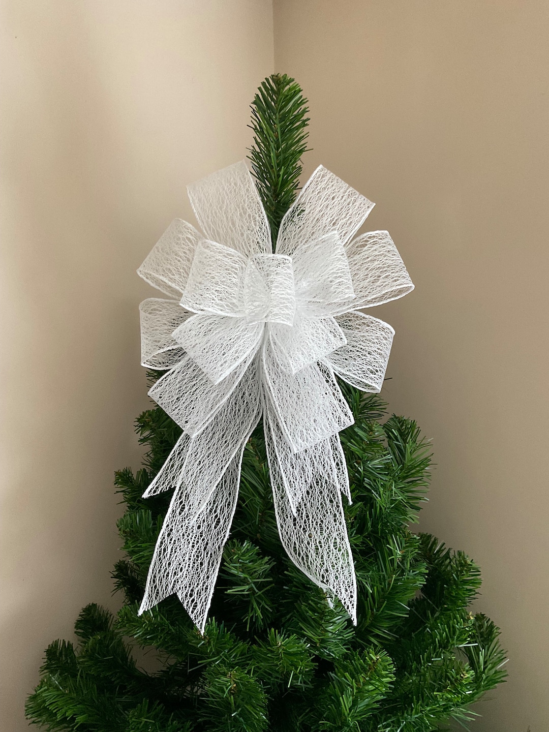 Luxury White Mesh Tree Topper/small Bows-various Options Available - Etsy