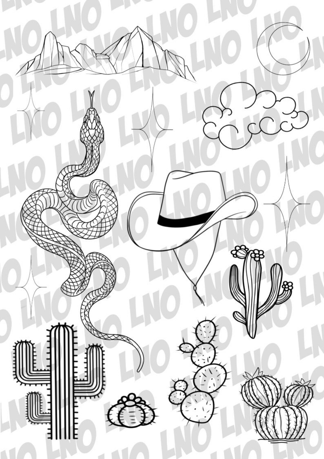 Cowboy Snake Tattoo Stencil Ready to Use A4 - Stick and Hand Poke or ...