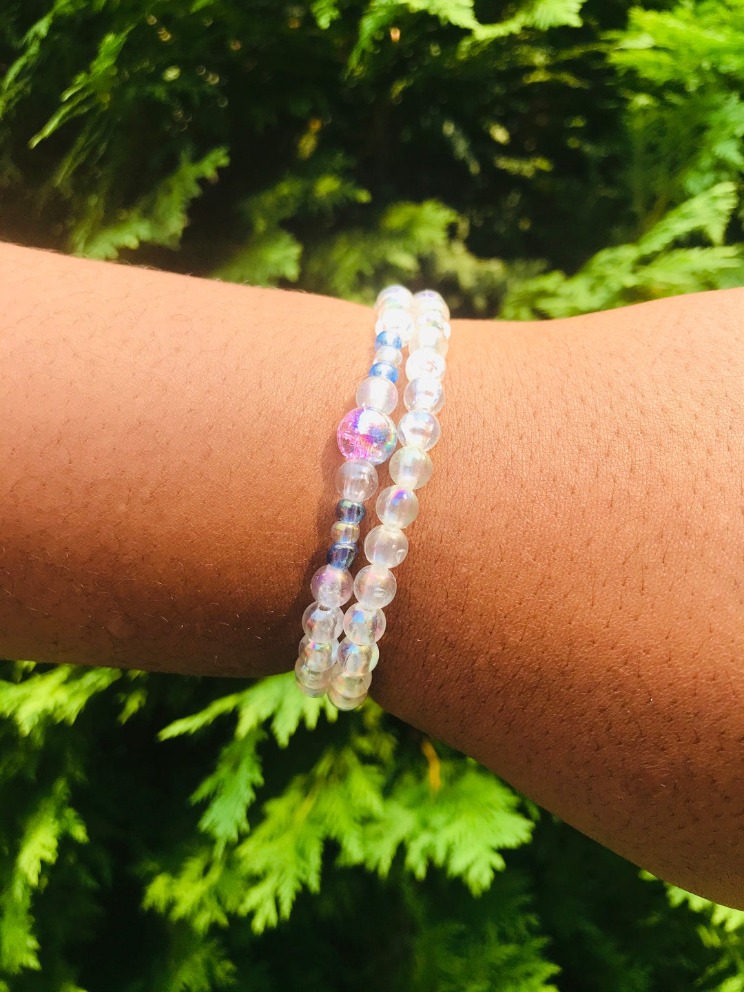 The Dreamy Bubble Set 2 Bracelets | Stackable, Stretchy Durable Bands | Clear Shimmer Round ...