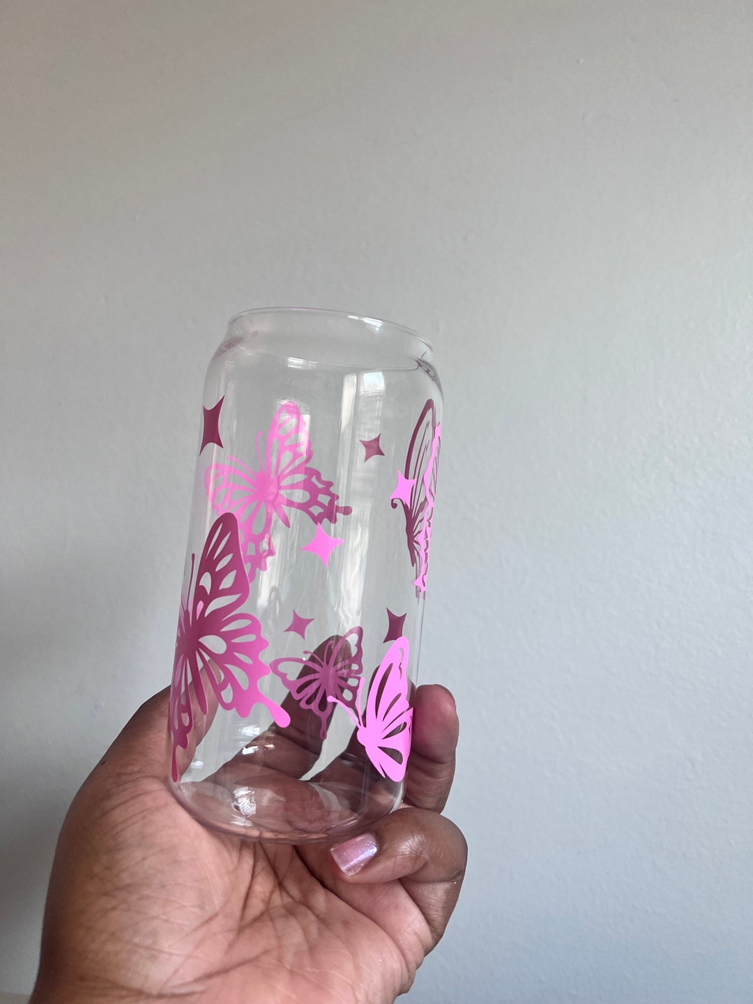 Hailey - Butterfly Can Cup - Sparkles Can Cup - Clear Drinkware - Beer ...