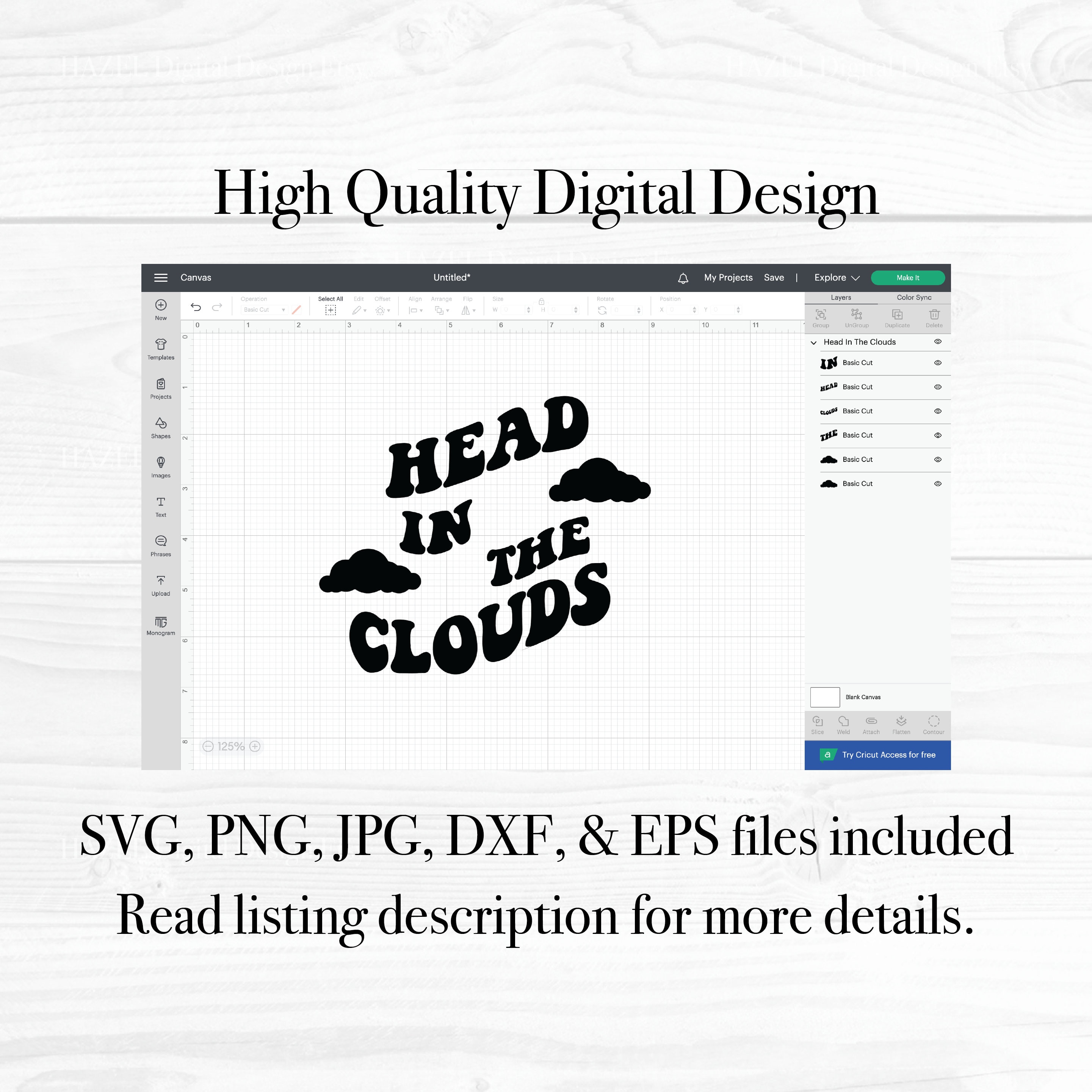 Head in the Clouds Svg Png Jpg Dxf Eps for Cricut - Etsy