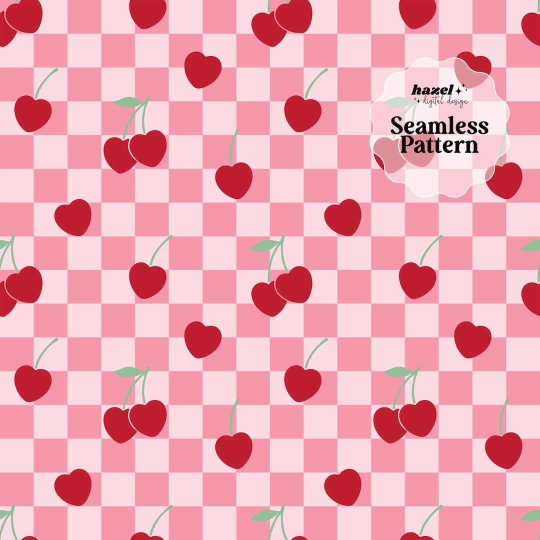 Seamless Digital Pattern, Checkered, Coquette Valentines, Heart Cherry ...