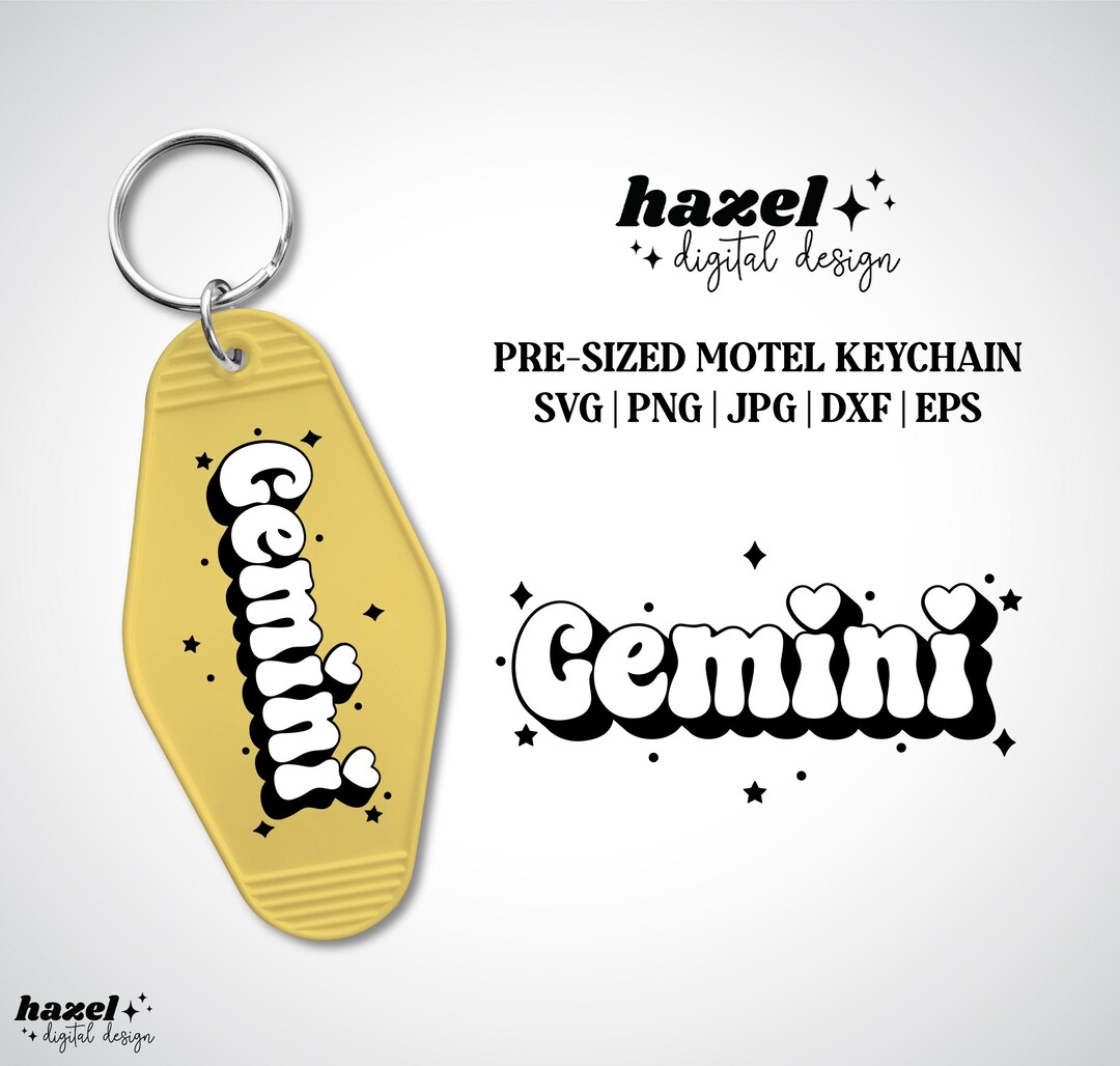 Groovy Gemini Svg, Pre-sized Keychain Svg, Retro Motel Keychain Svg ...