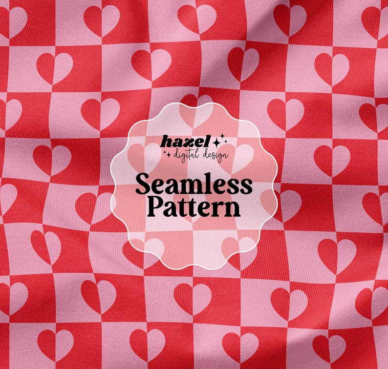 Seamless Digital Pattern, Checkered, Retro Valentines, Heart Illusion ...