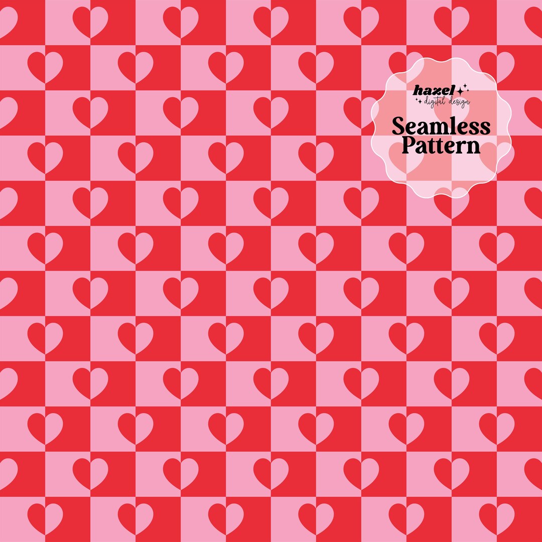 Seamless Digital Pattern, Checkered, Retro Valentines, Heart Illusion ...