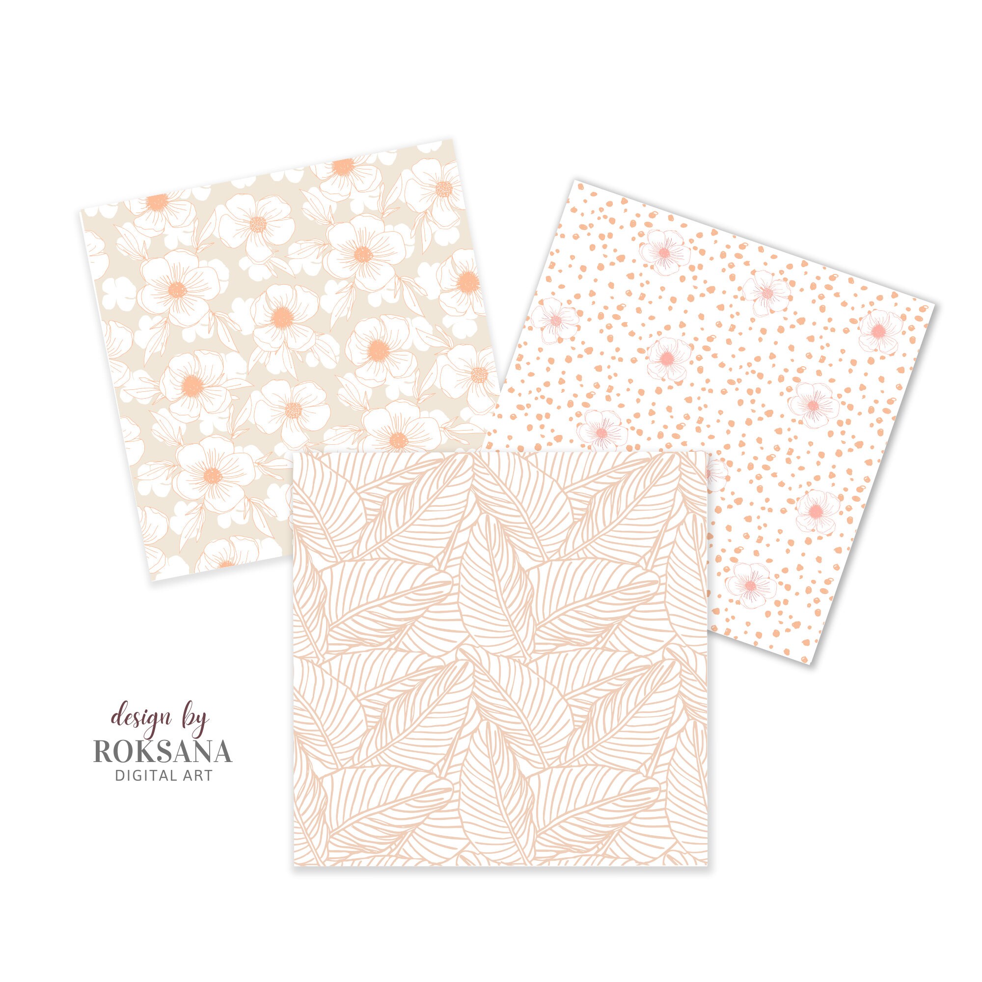 Peach Fuzz Color 2024 Floral Digital Paper, Set for Scrapbooking, Card ...