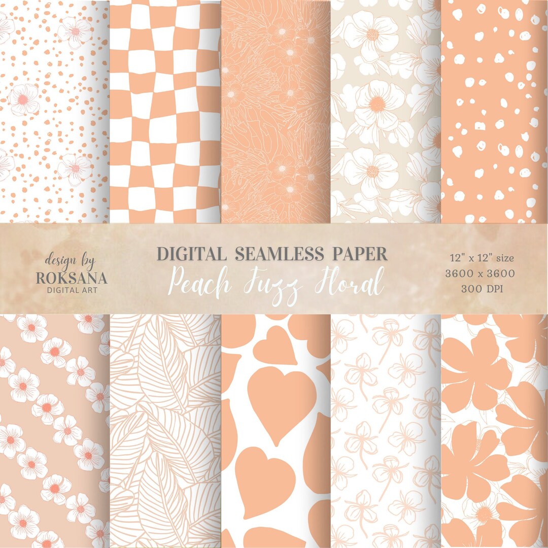 Peach Fuzz Color 2024 Floral Digital Paper, Set for Scrapbooking, Card ...