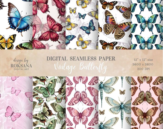Butterfly Vintage Watercolor Paper, Scrapbooking, Collage (digital ...