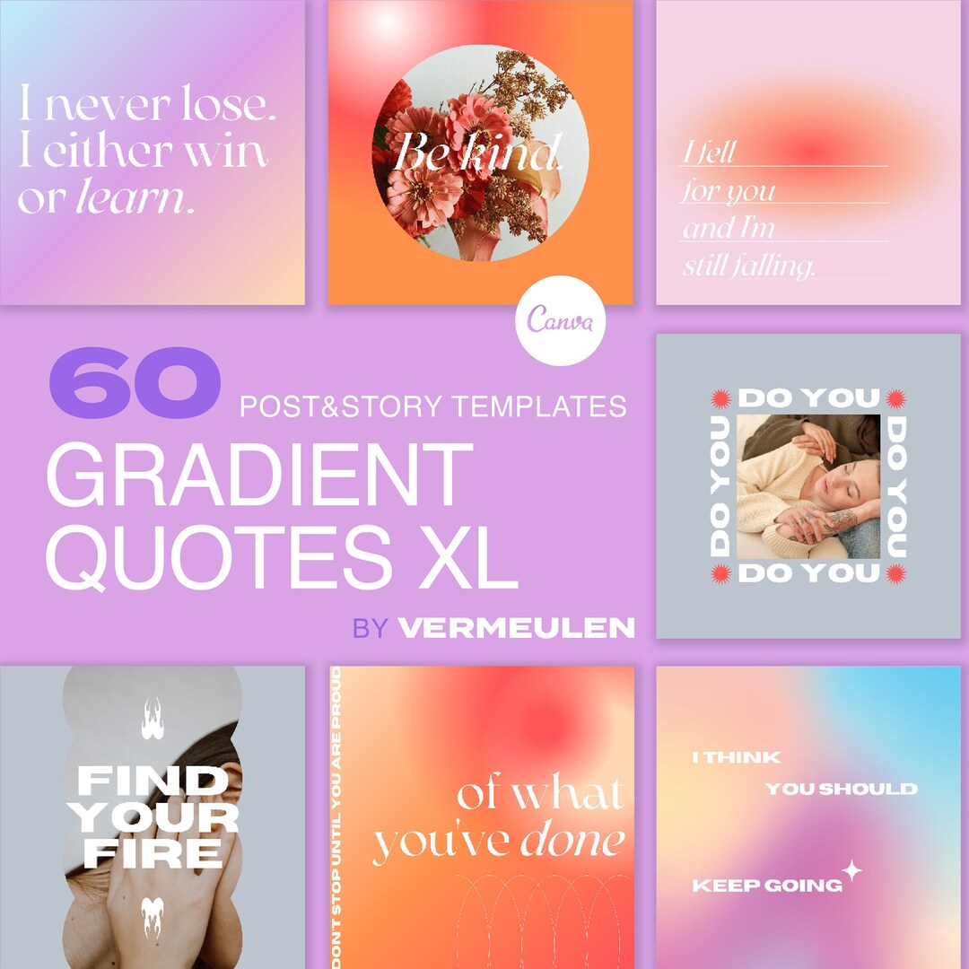 60 Instagram Post Template Bundle Canva GRADIENT PASTEL QUOTES ...