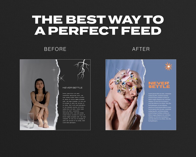 80 Instagram Post & Story Template XL Bundle Canva DARK GRUNGE Techno ...