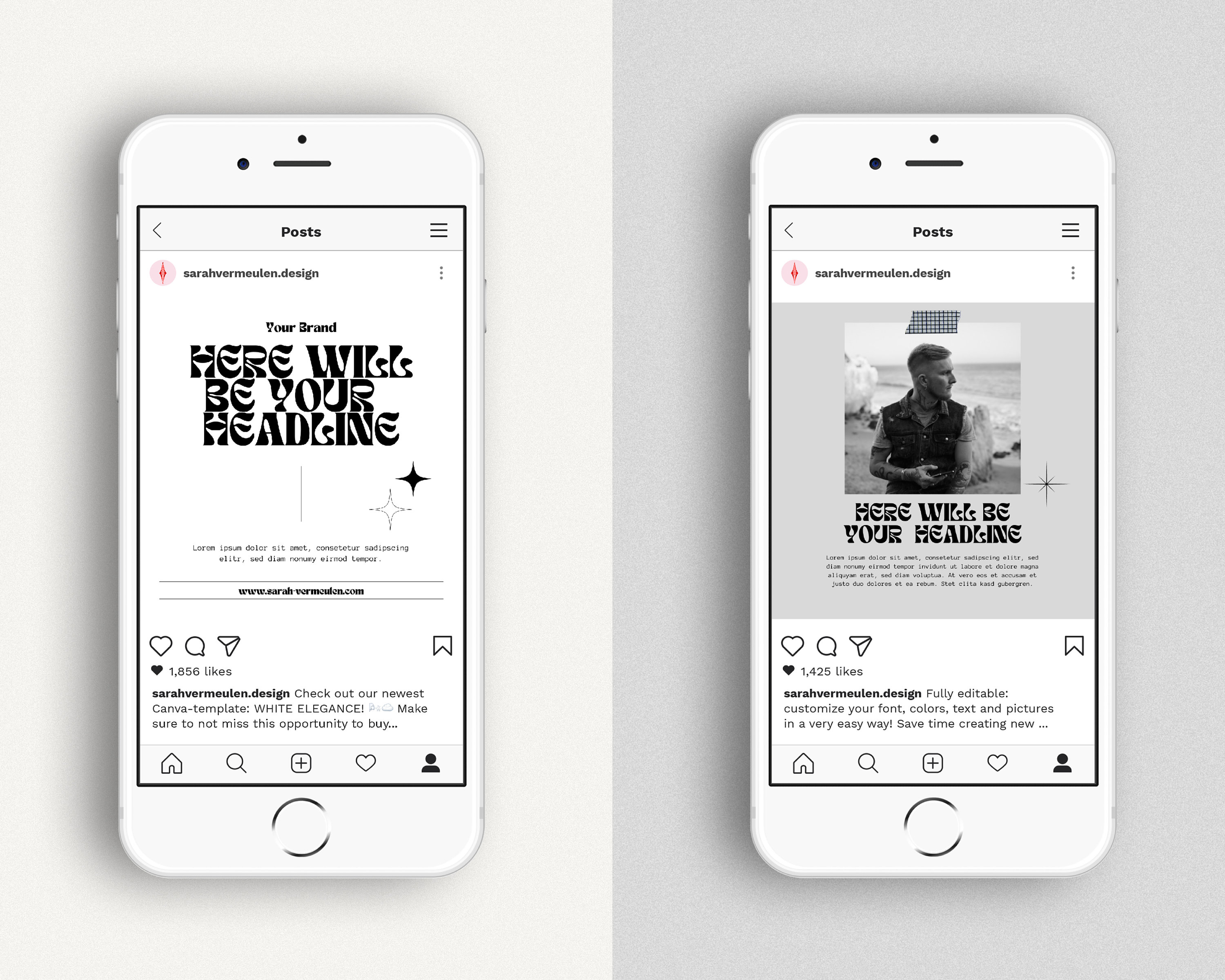 40 Instagram Post Template Canva WHITE ELEGANCE Black and White Digital ...