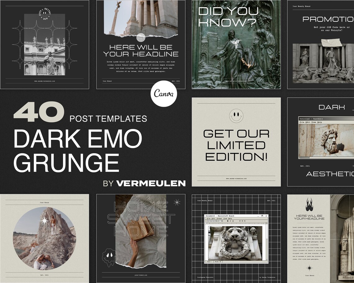 40 Instagram Post Template Bundle CANVA DARK GRUNGE - Etsy