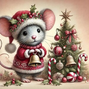 Christmas Art Wall Set, Christmas Mouse, Print Download Art, Holiday ...